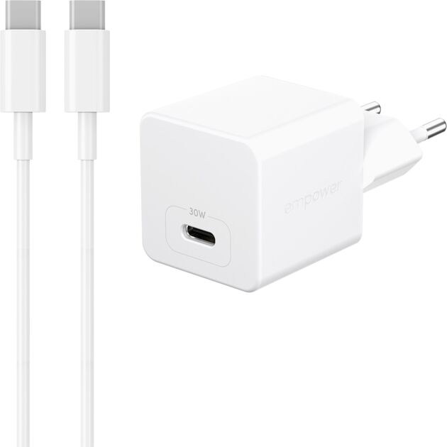 Hurtig oplader (30 W) og USB-C Til USB-C Opladerkabel | hvid | 194 kr ...